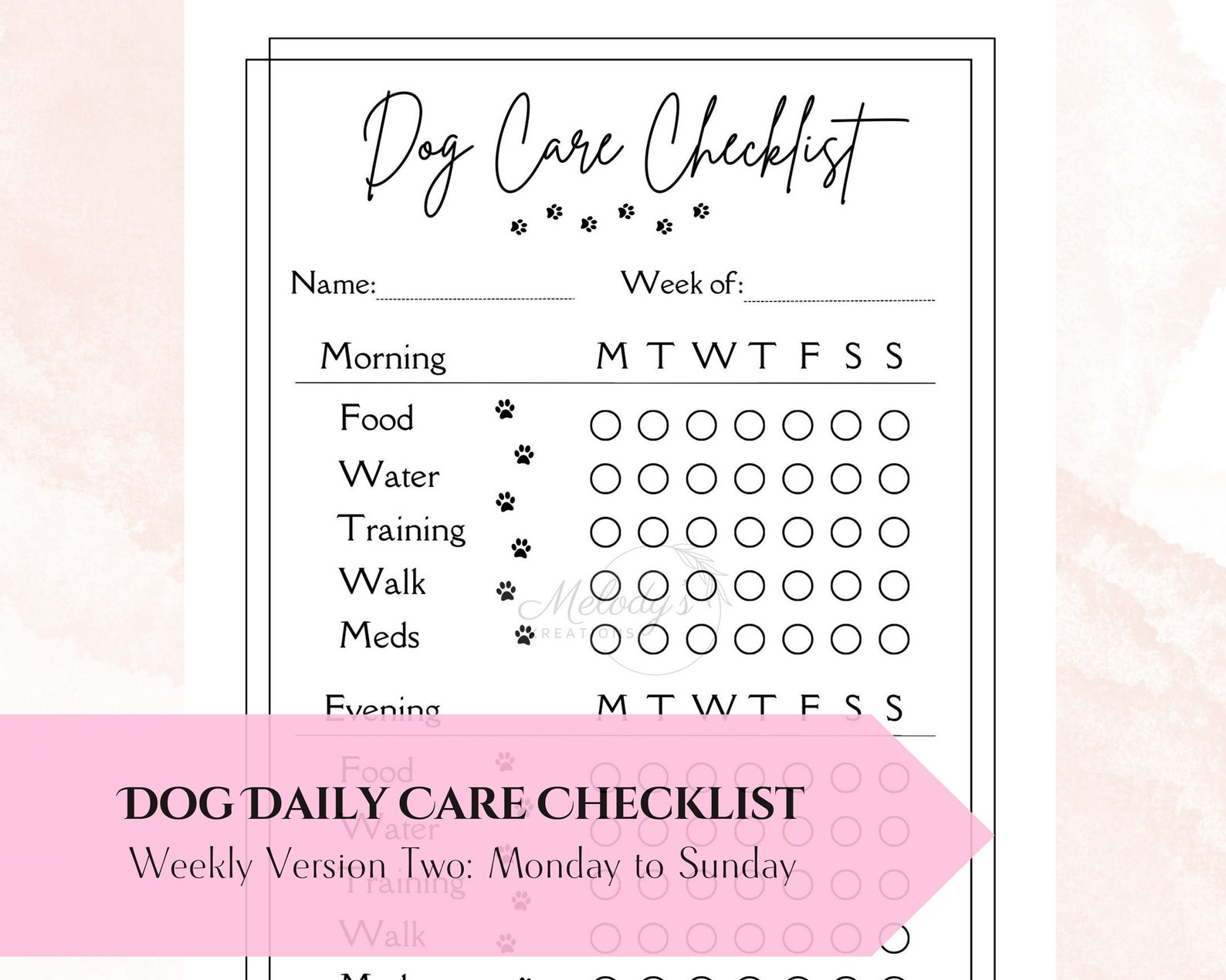 Dog Daily Care Printable Checklist | Print & Fill | Digital Download ...