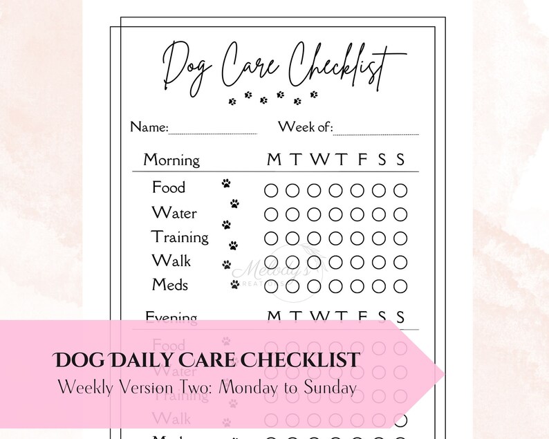 Dog Daily Care Printable Checklist | Print & Fill | Digital Download ...