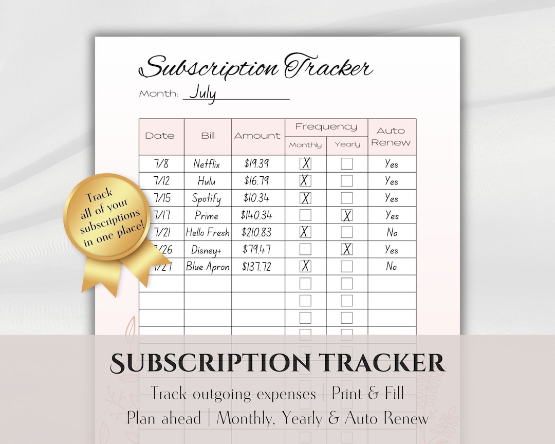 Subscription Tracker Printable Tracker Digital Download - Etsy