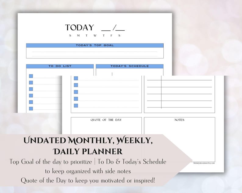 Undated Digital Planner Printable - Monthly, Weekly, and Daily Layouts ...