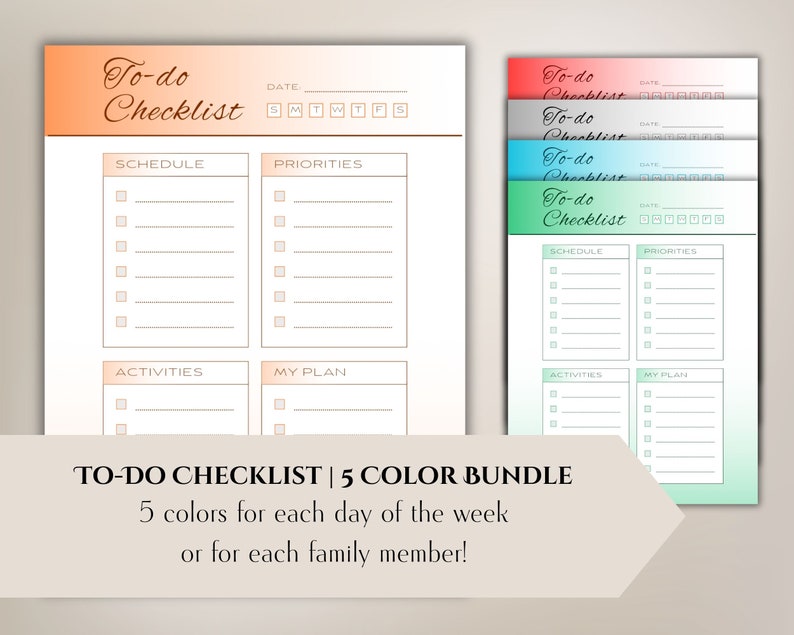 To Do Checklist Printable Color Bundle 2 Print & Fill Digital Download ...