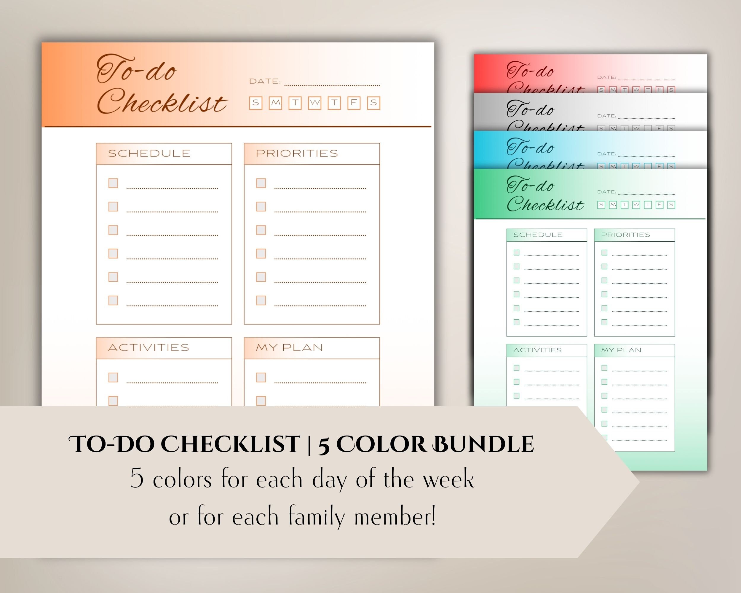 To Do Checklist Printable Color Bundle 2 Print & Fill Digital Download ...
