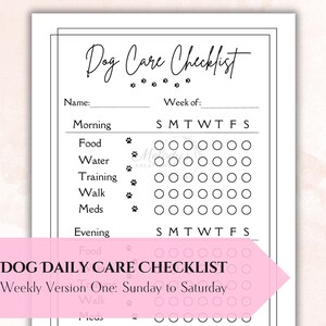 Dog Daily Care Printable Checklist | Print & Fill | Digital Download ...