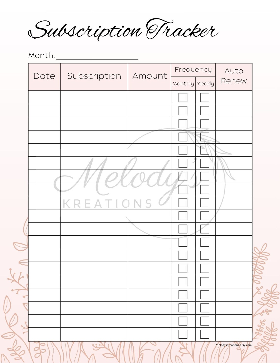 Subscription Tracker Printable | Tracker Digital Download, Subscription ...