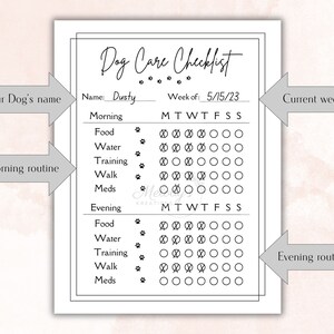 Dog Daily Care Printable Checklist | Print & Fill | Digital Download ...