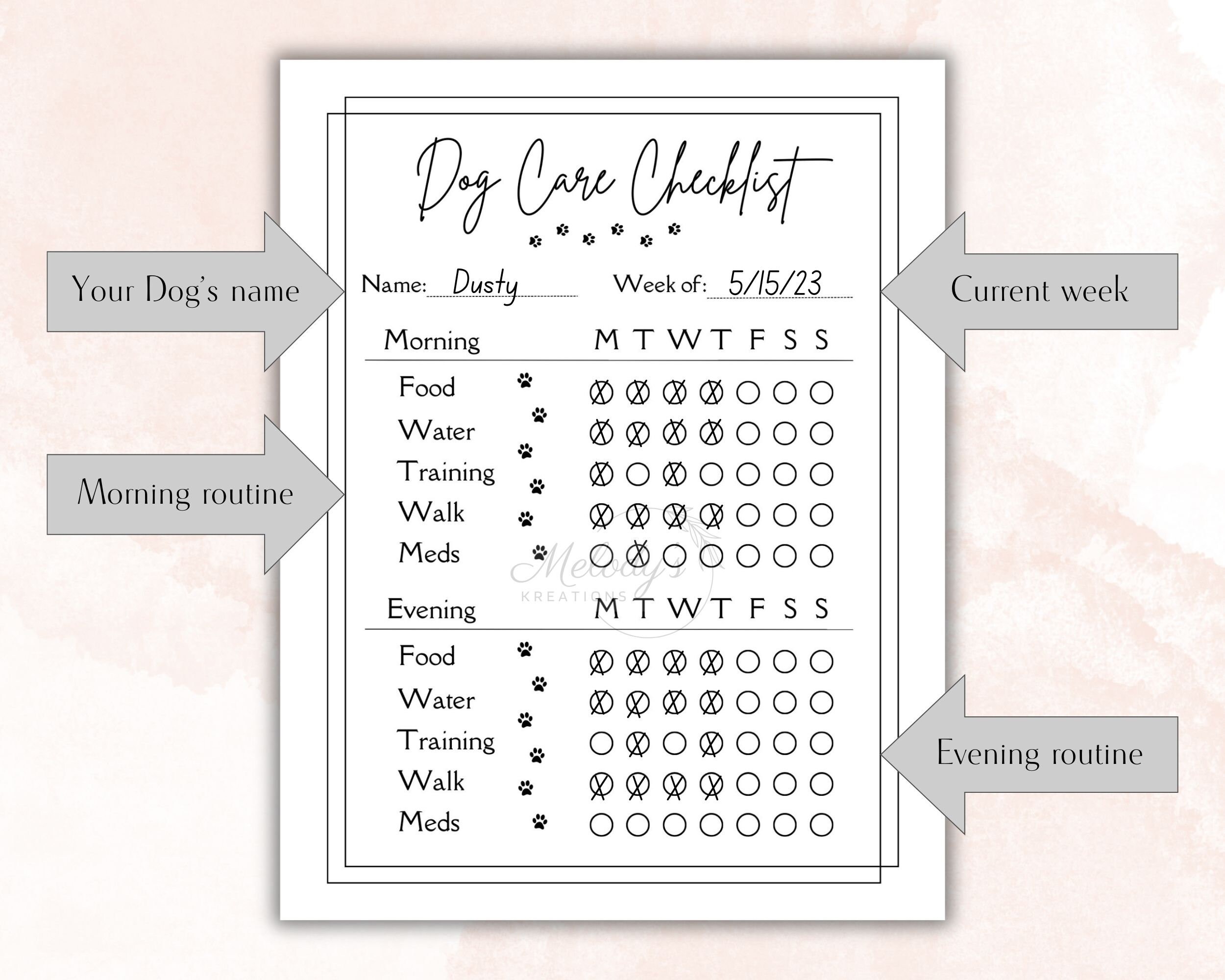 Dog Daily Care Printable Checklist | Print & Fill | Digital Download ...