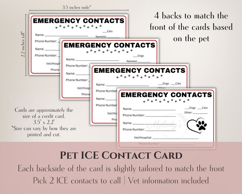 Pet Emergency Contacts Printable Template Digital Download | Print ...