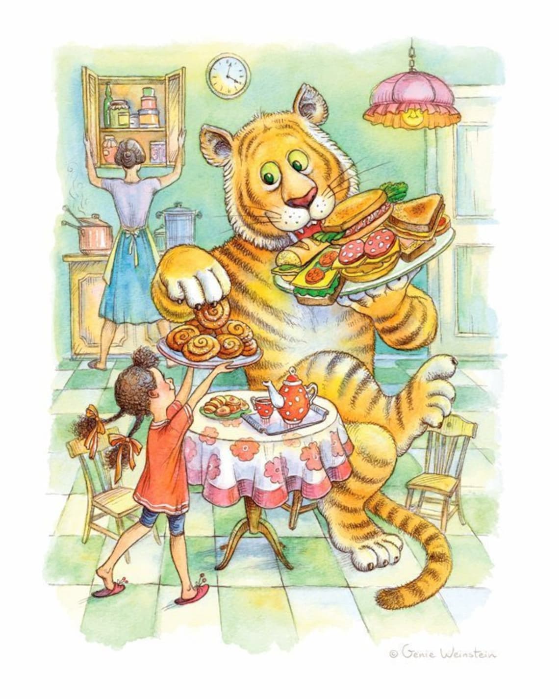 Tea With Tiger Artwork Print Playful Kitchen and Nursery - Etsy UK