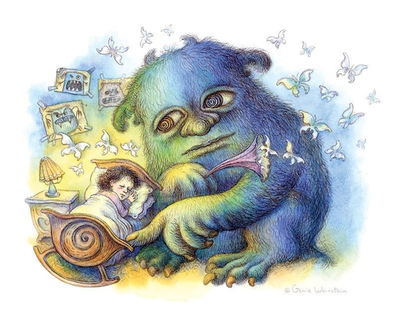 Blue Monster Lullaby Artwork Print Calming Sweet Dreams | Etsy