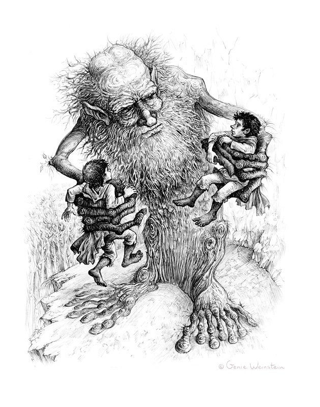 Treebeard and Hobbits - Artwork Print - Tolkien Lord Of The Rings High ...