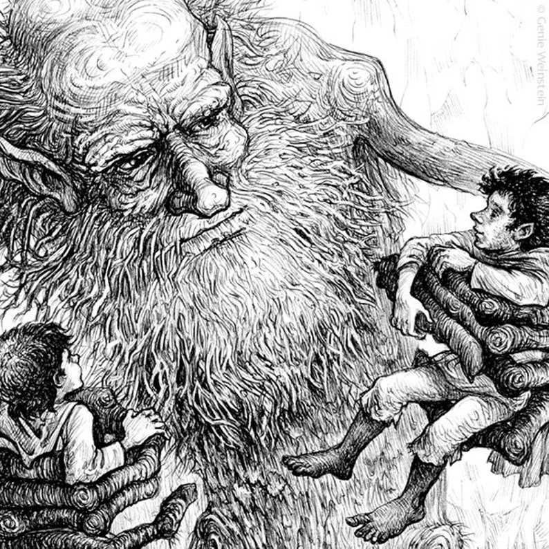 Treebeard and Hobbits - Artwork Print - Tolkien Lord Of The Rings High ...