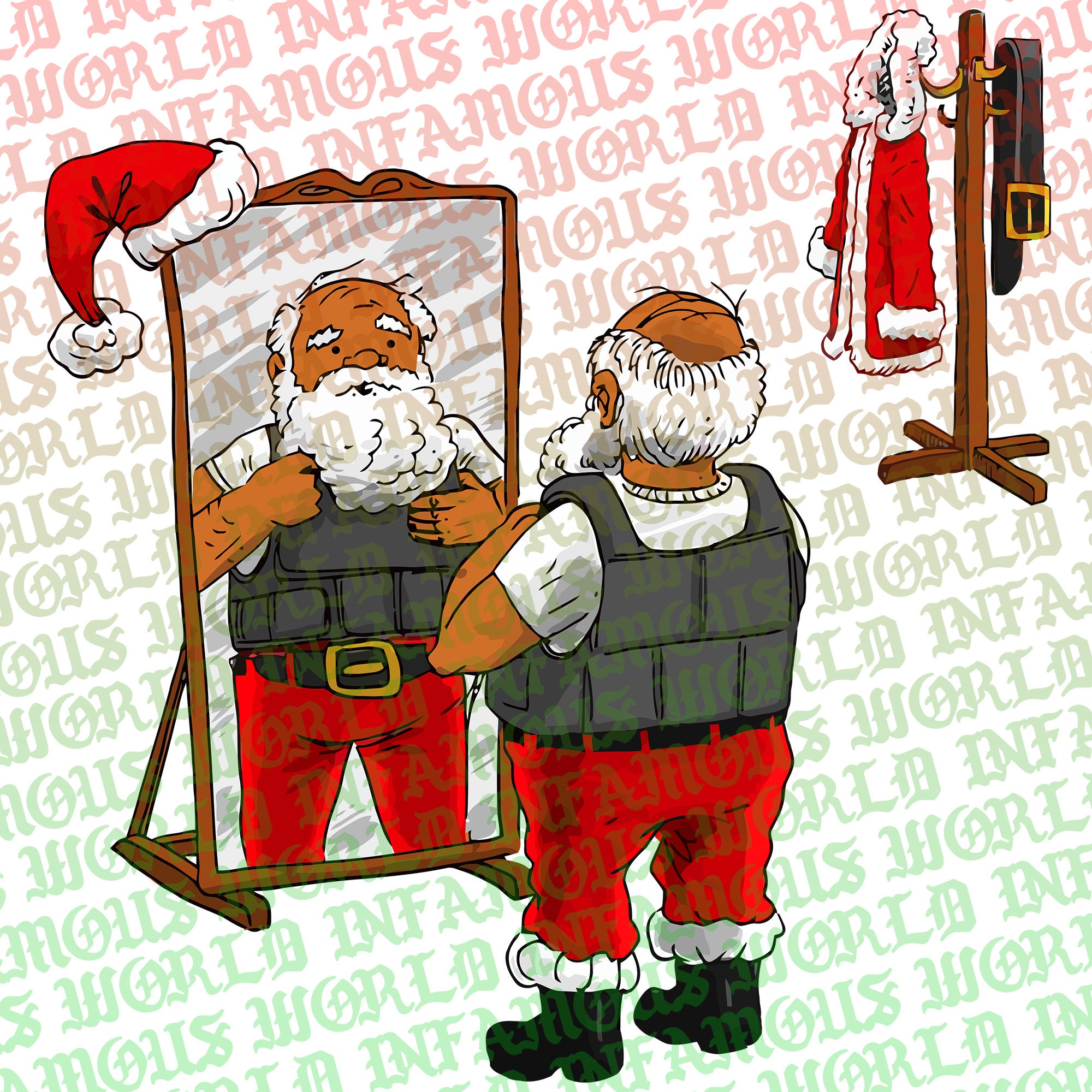 Santa Claus Bullet Proof Vest Parody Cartoon PNG Graphic for DTG DTF ...