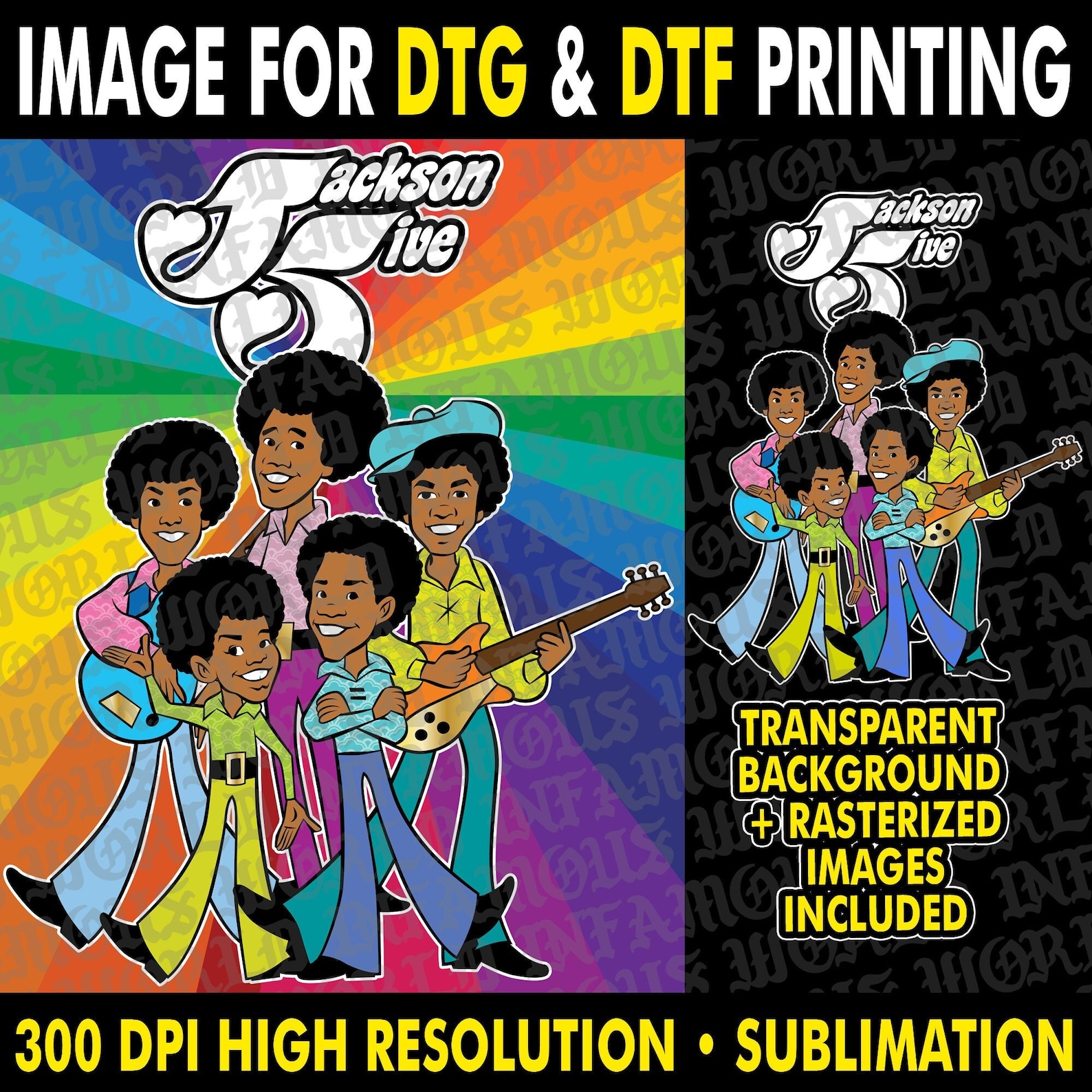 Jackson 5 Cartoon Animated PNG Graphic for DTG DTF Transfer Sublimation ...