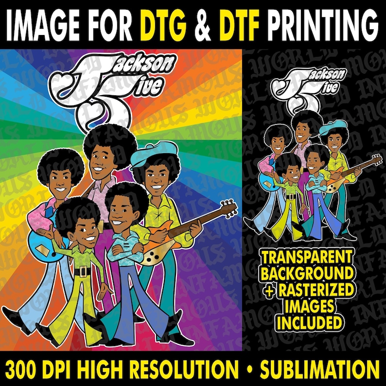 Jackson 5 Cartoon Animated PNG Graphic for DTG DTF Transfer Sublimation ...