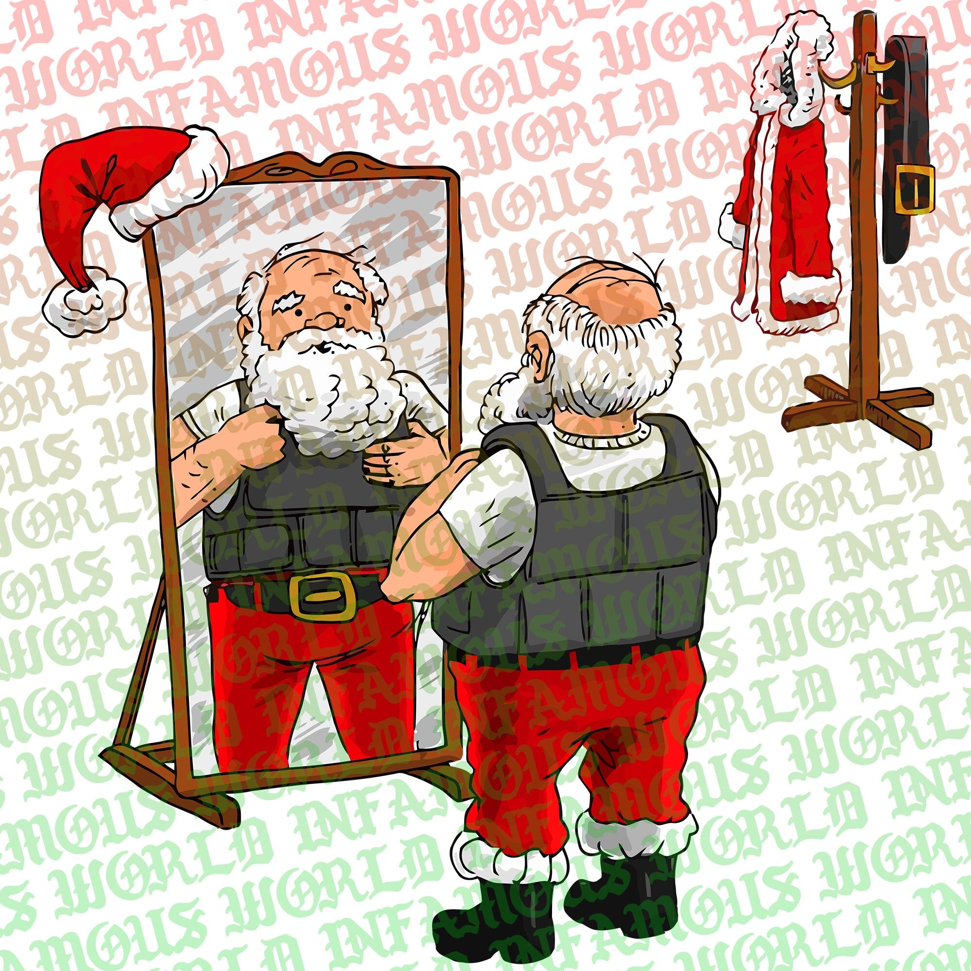 Santa Claus Bullet Proof Vest Parody Cartoon PNG Graphic for DTG DTF ...