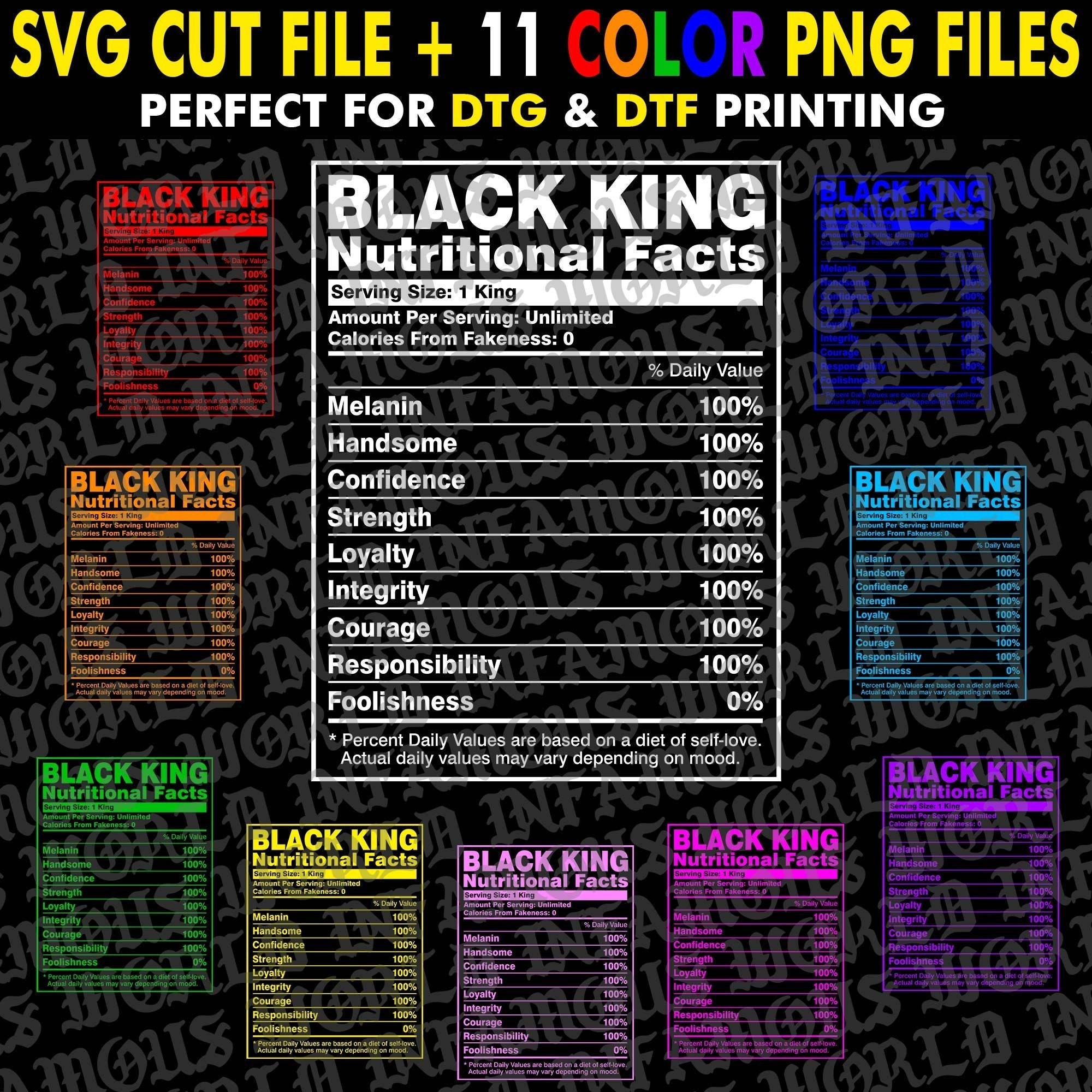 Black King Nutritional Facts Svg Png Graphic DTG DTF - Etsy