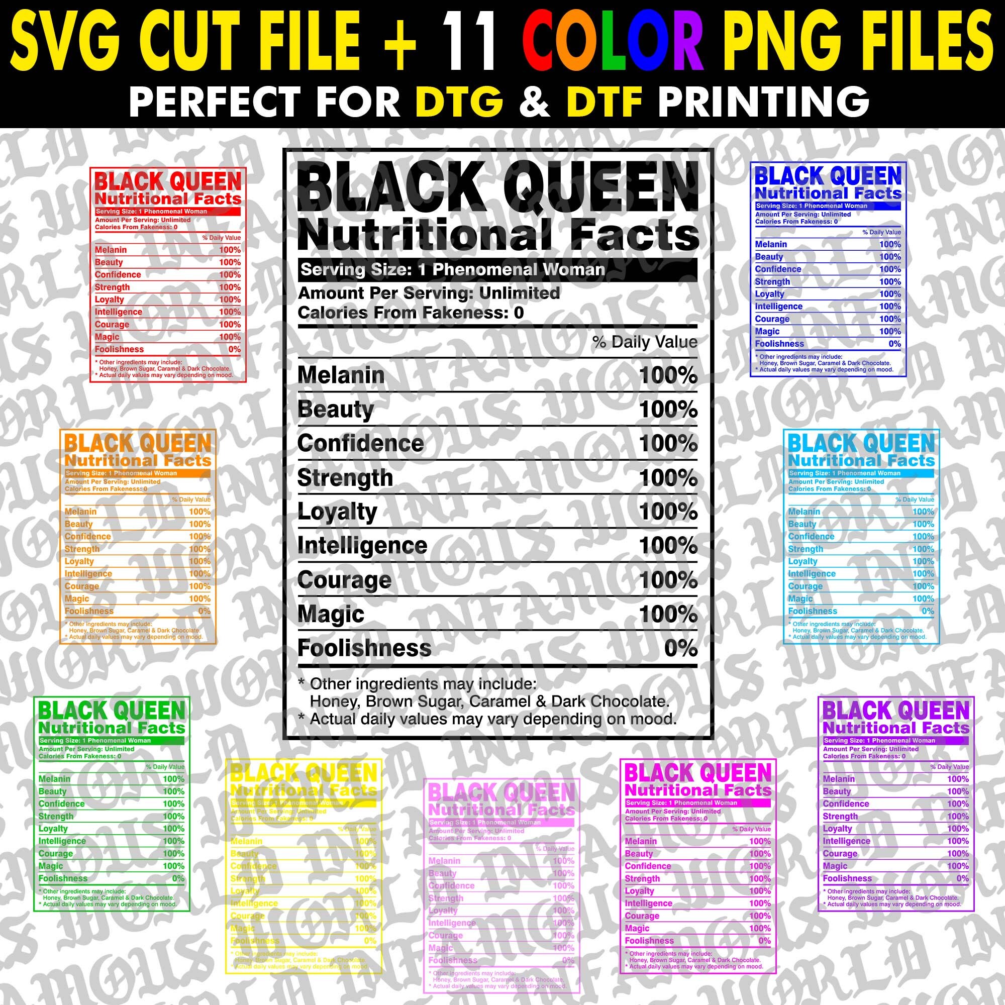Black Queen Nutritional Facts Svg Png Graphic DTG DTF Sublimation ...