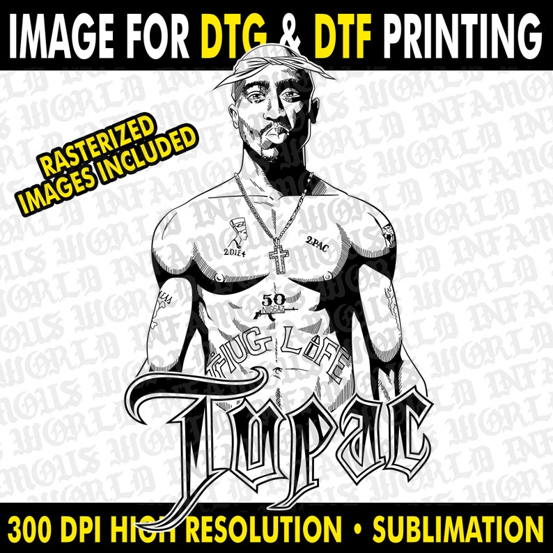Tupac 2pac Cartoon Animated PNG Graphic for DTG DTF Transfer ...