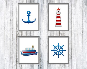 Nursery Wall Art NAUTICAL Theme Boat Lighthouse Anchor With - Etsy
