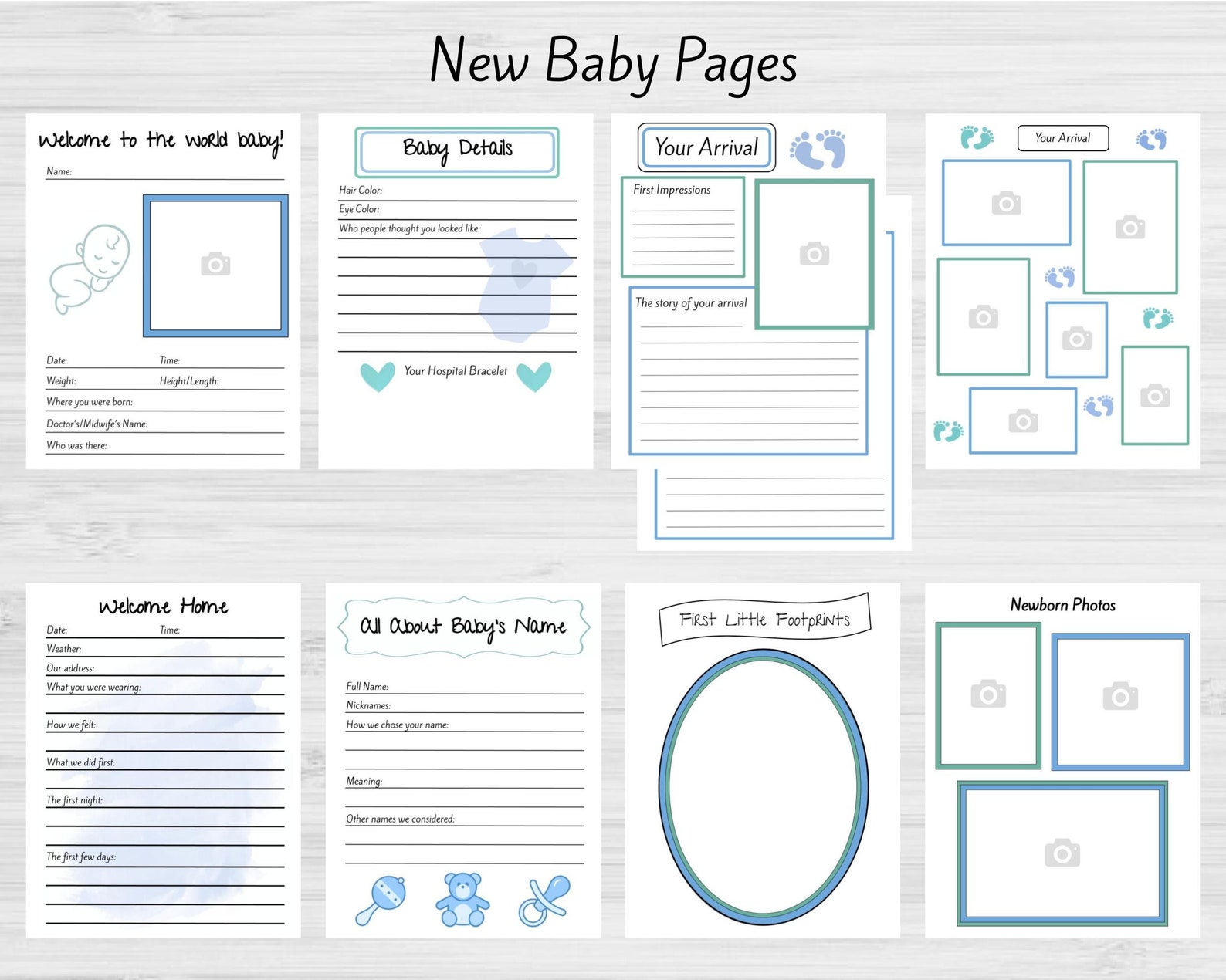 Printable Baby Memory Book Pages Blue - Instant Download 87 Pages - Etsy