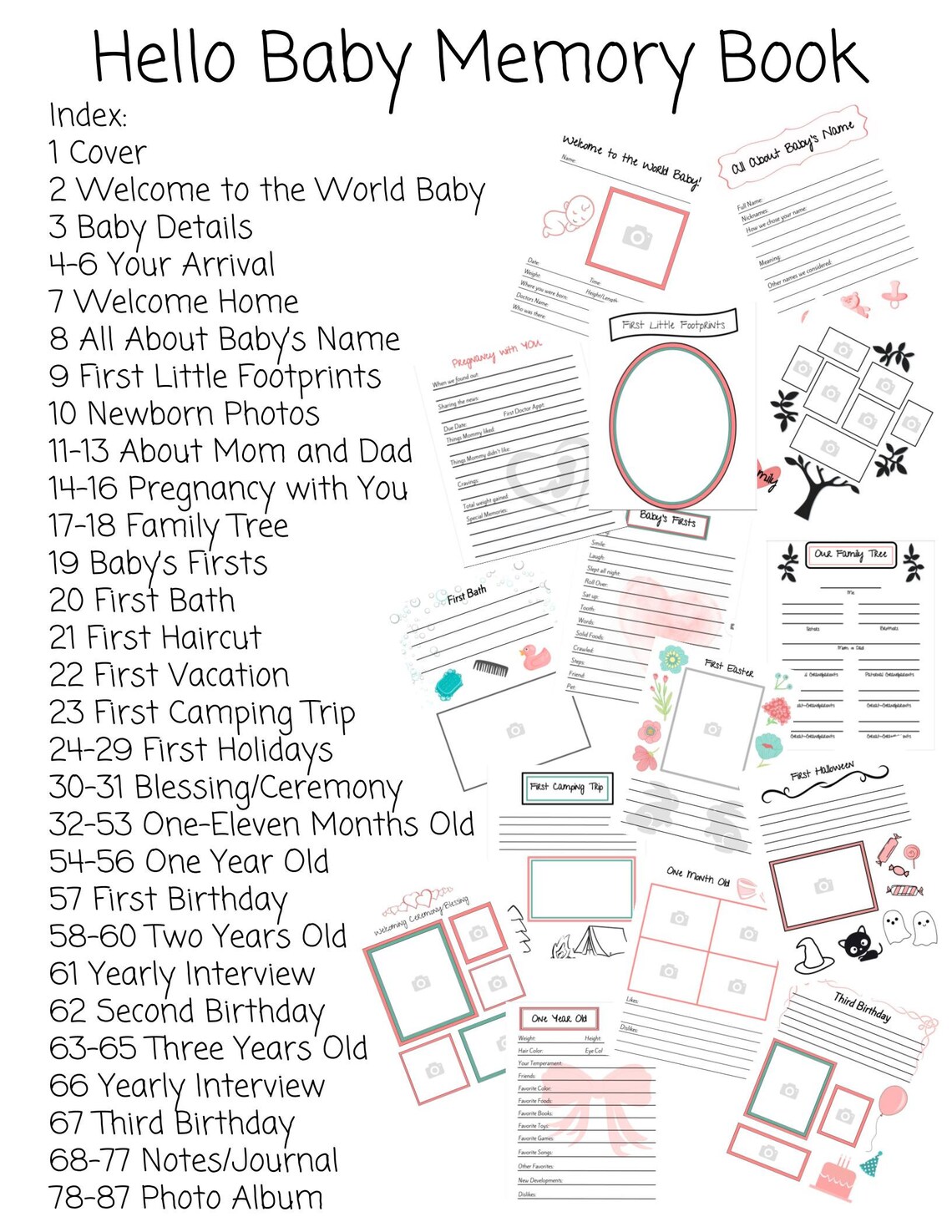 Printable Baby Memory Book Pages Pink Instant Download 87 - Etsy