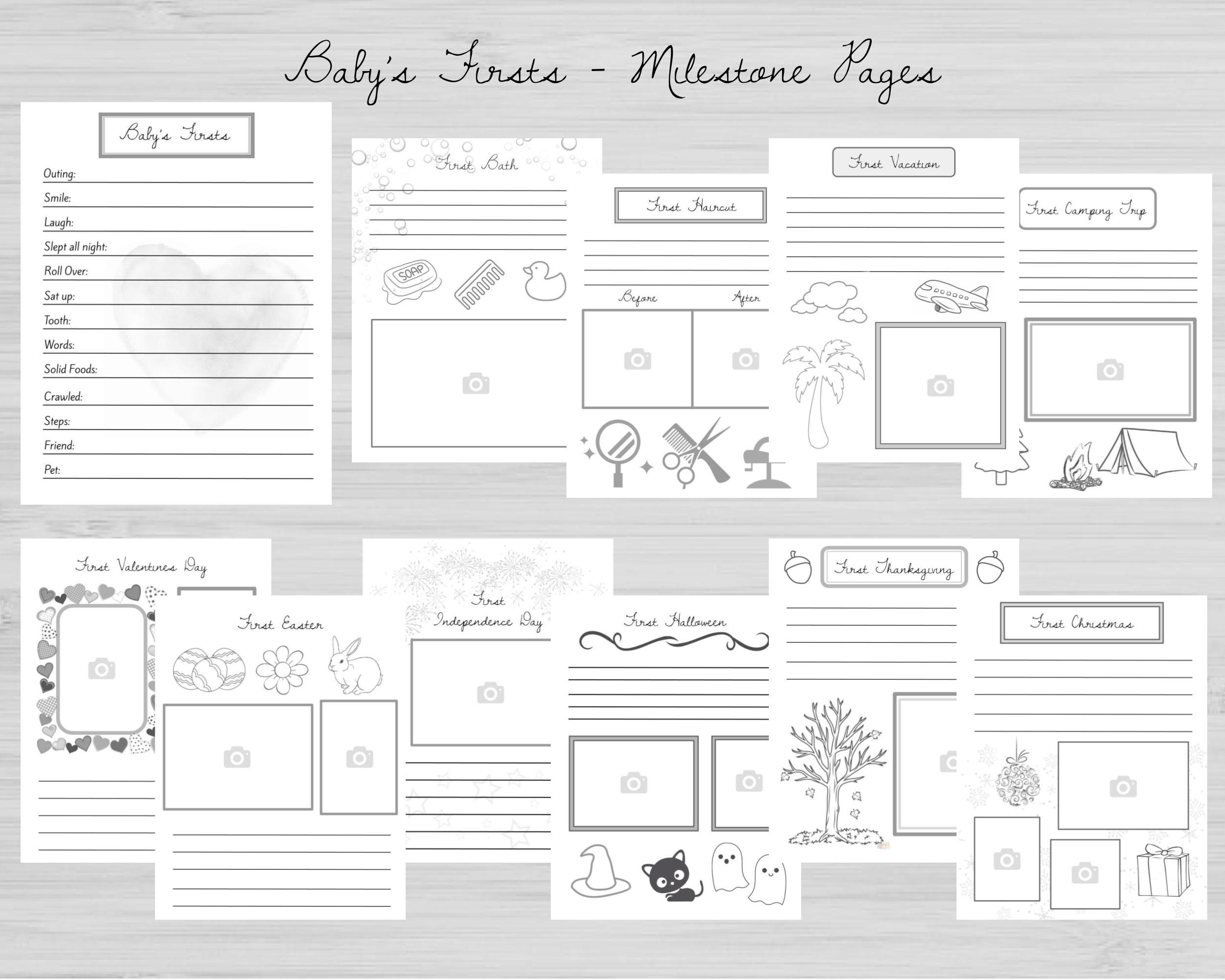 Printable Baby Memory Book Pages Black & White - Instant Download 87 ...