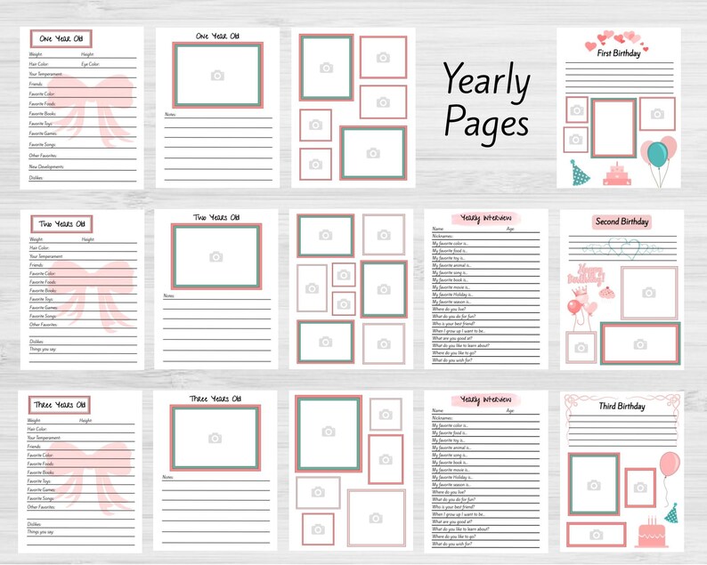 Printable Baby Memory Book Pages Pink - Instant Download 87 Pages - Etsy