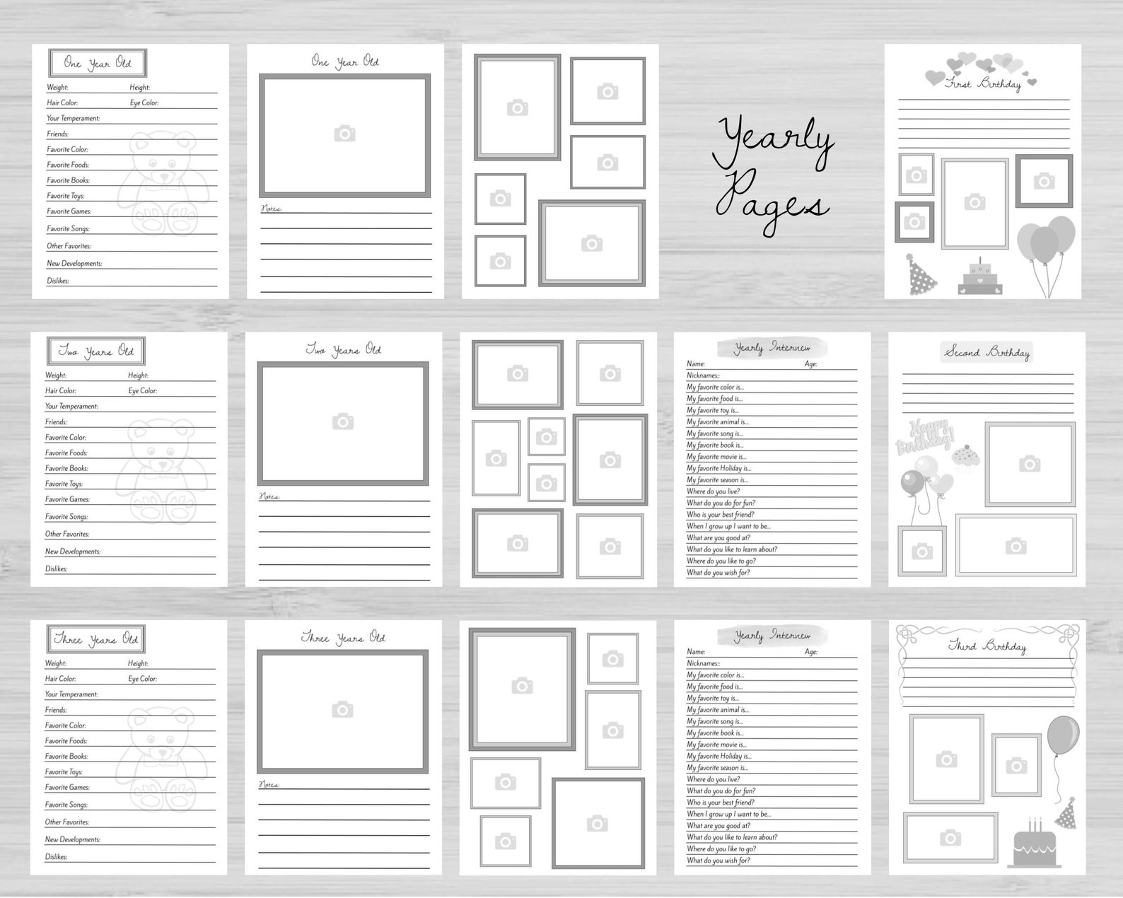 Printable Baby Memory Book Pages Black & White - Instant Download 87 ...