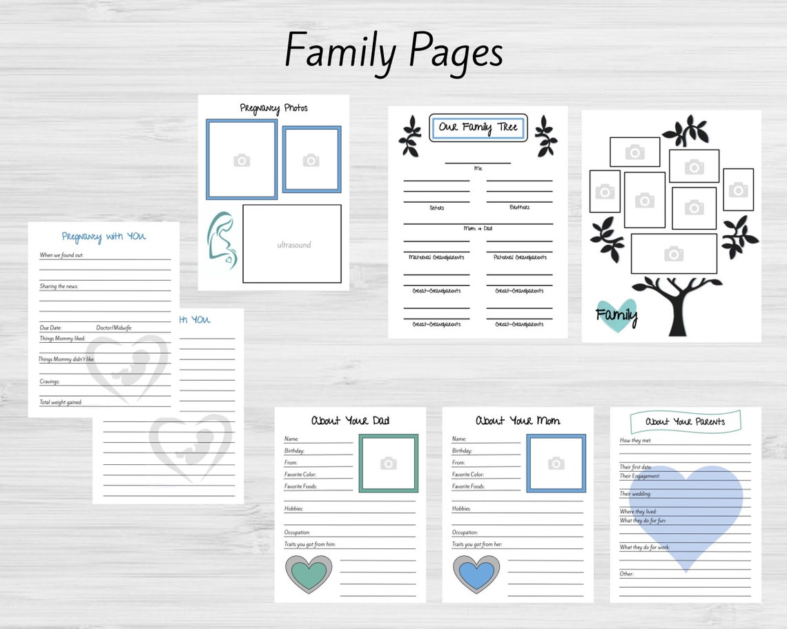 Printable Baby Memory Book Pages Blue Instant Download 87 Pages - Etsy