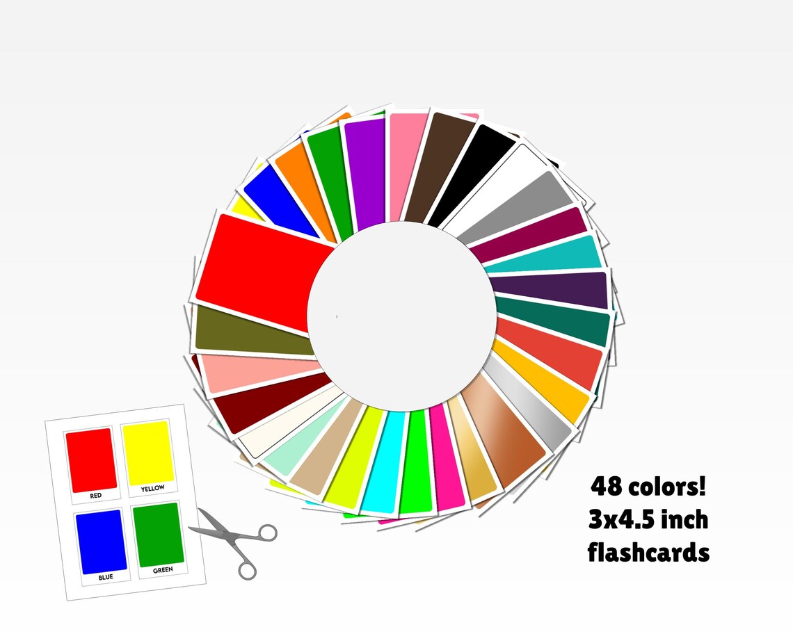 Simple Color Flashcards 48 Colors - Colour Flashcards - Printable for ...