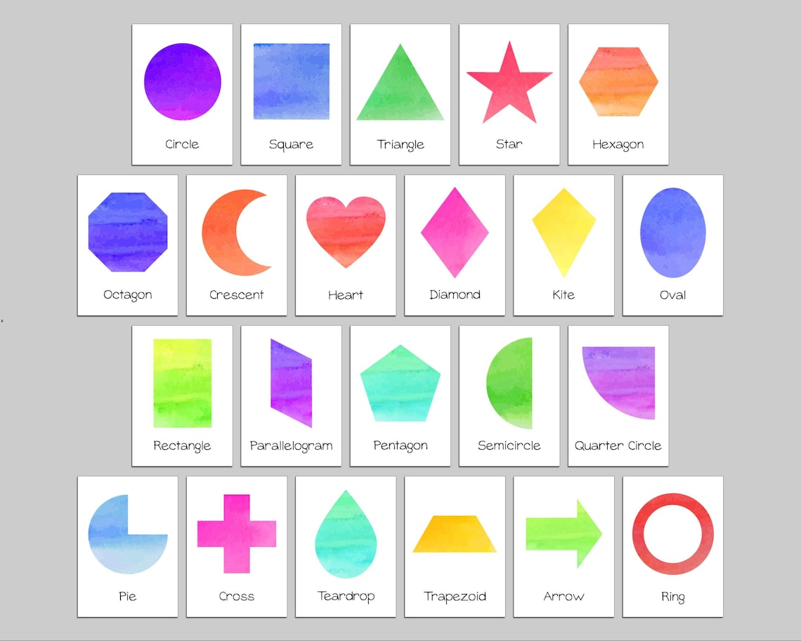 Shapes Flashcards Set of 22 • Children's Learning Activity • Early ...