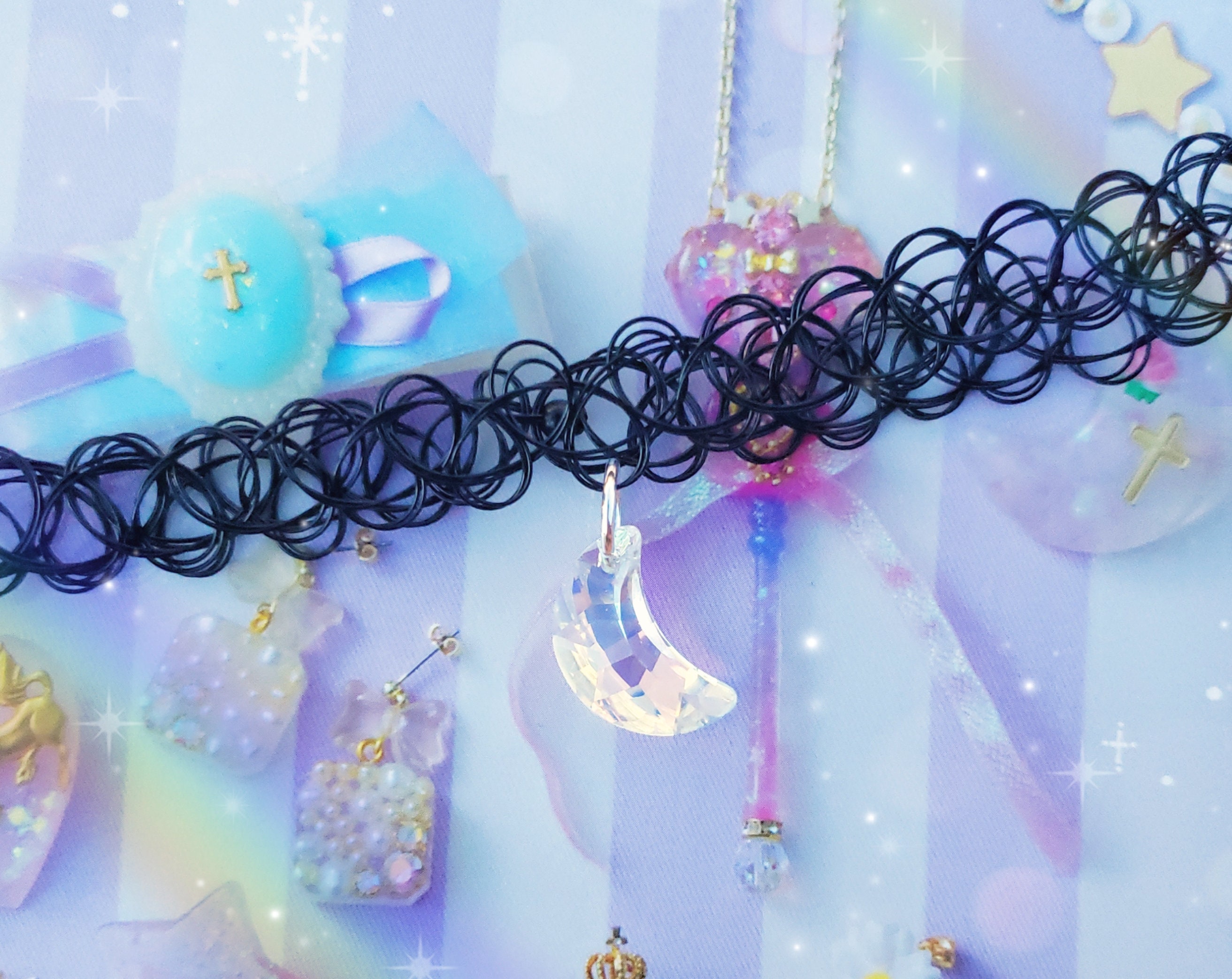Crystal Moon Tattoo Choker - Etsy