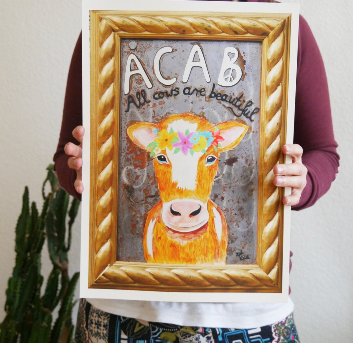 ACAB Cow Wall Art Vegan Art Cow Painting ACAB Poster - Etsy