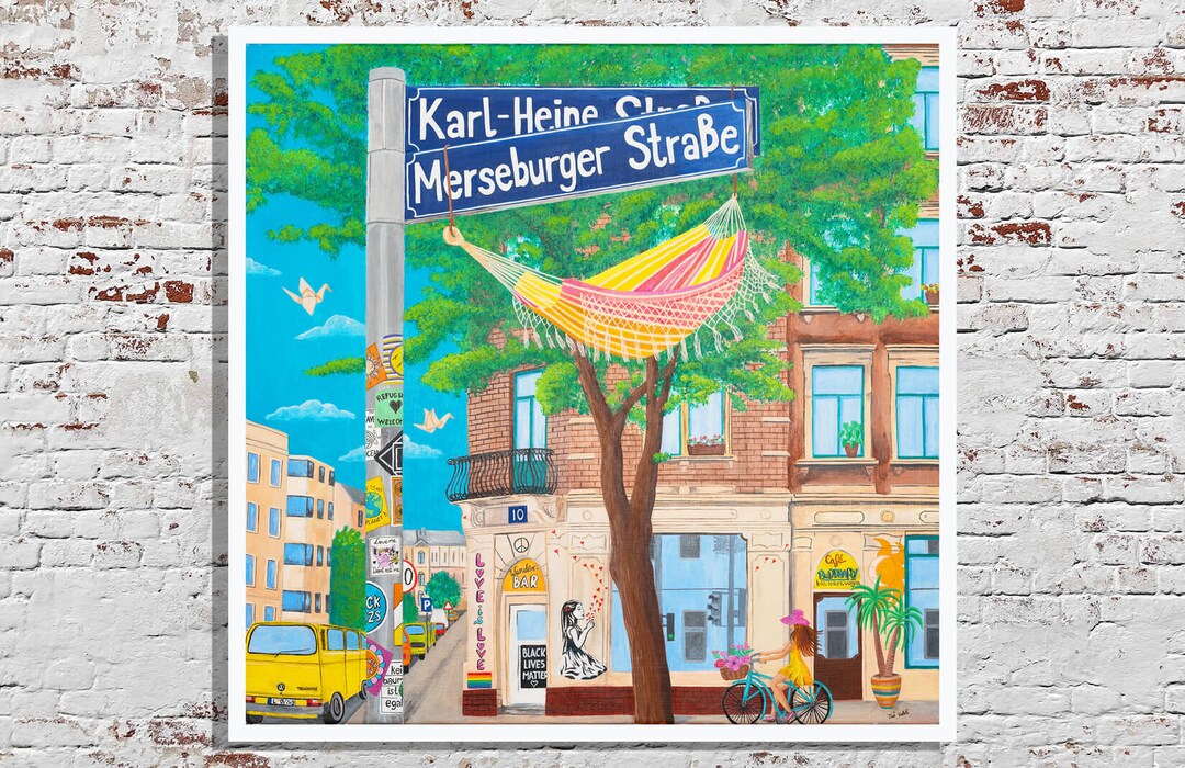 Leipzig Street Scene Painting - Fine Art Print on Sustainable Bamboo ...