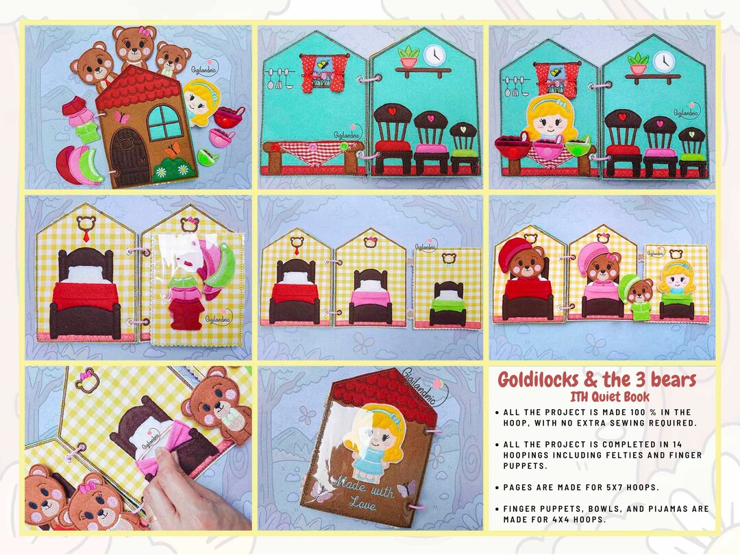 Goldilocks and the 3 Bears- in the Hoop Machine Embroidery Design. ITH ...