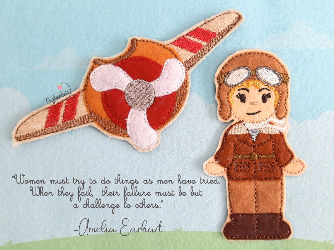 Amelia Earhart Finger Puppet ITH Finger Puppets ITH - Etsy