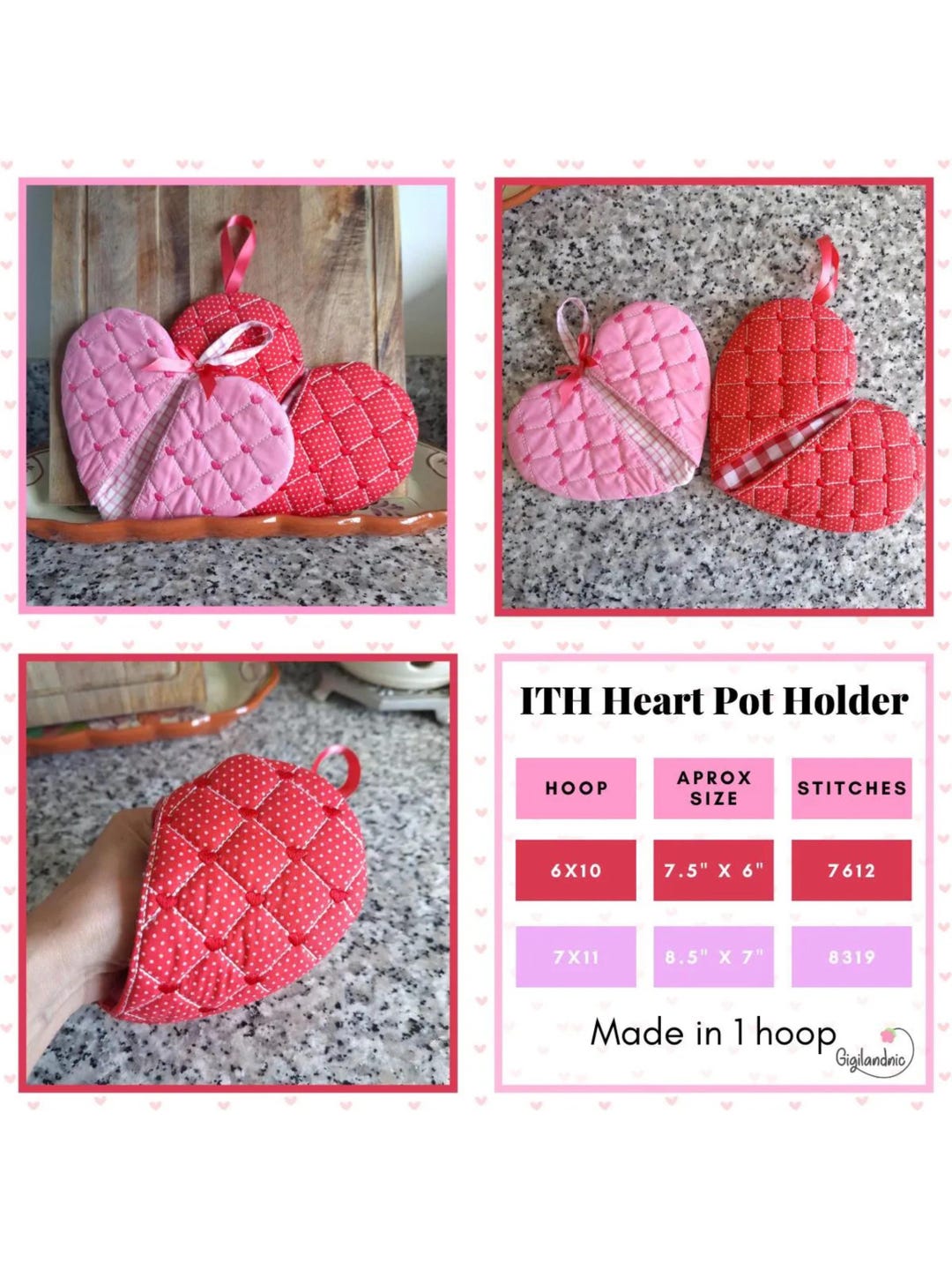 ITH Heart Pot Holder - Embroidery Design - Etsy