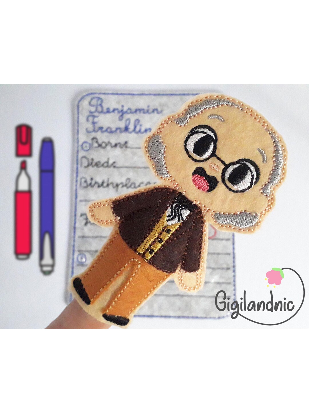 Benjamin Franklin Finger Puppet - Quiet Book Pattern in the Hoop ...