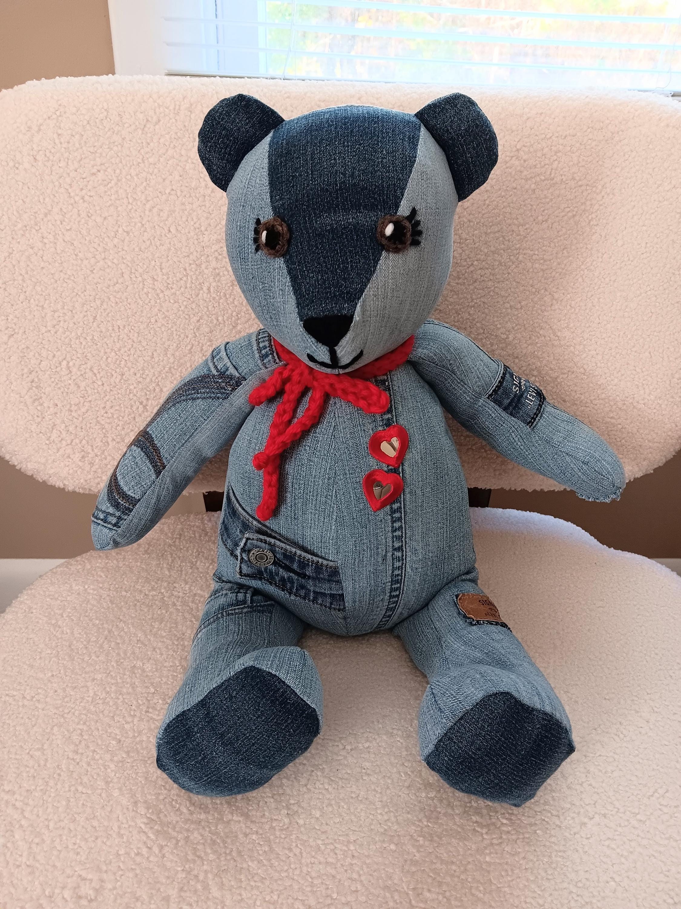 Blue Jean Denim Teddy Bear With Big Personality ~ Up-cycled! Great Gift ...