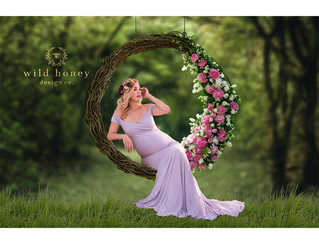 Pink Rose Swing Digital Backdrop, Greenery, White Flowers, Willow Hoop ...