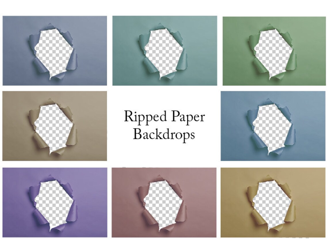 8 Ripped Paper Backdrops for Photoshop Range Colors - Etsy
