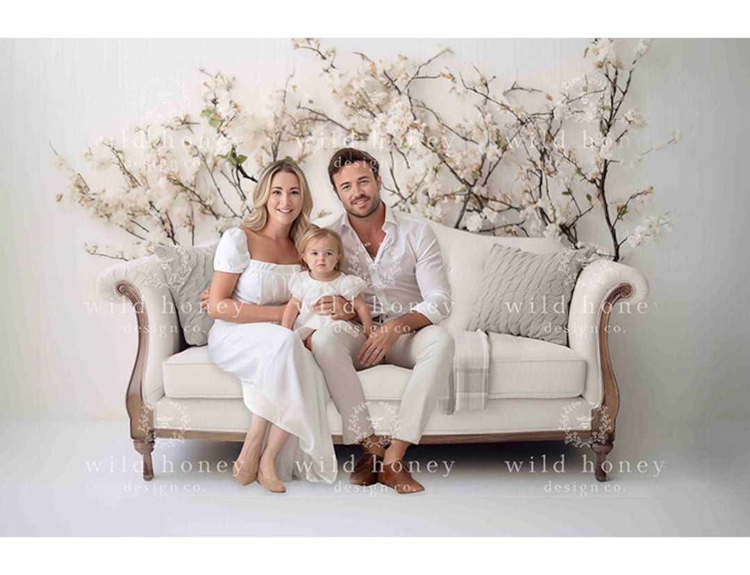 White Couch Floral Digital Backdrop: Family Portrait Studio (digital ...