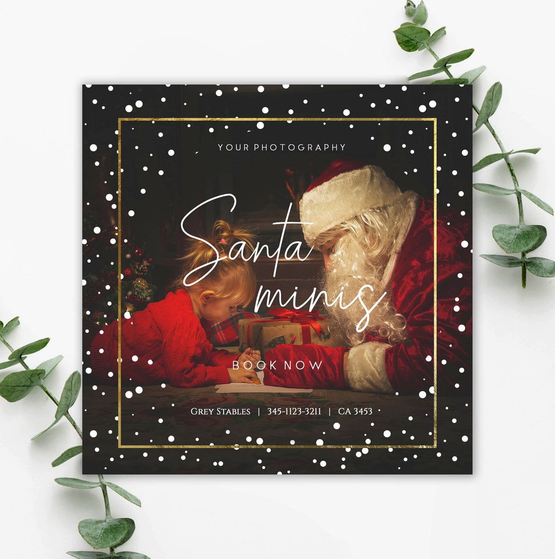 Santa Mini Sessions Marketing Template, Gold Foil, Snow, Winter ...