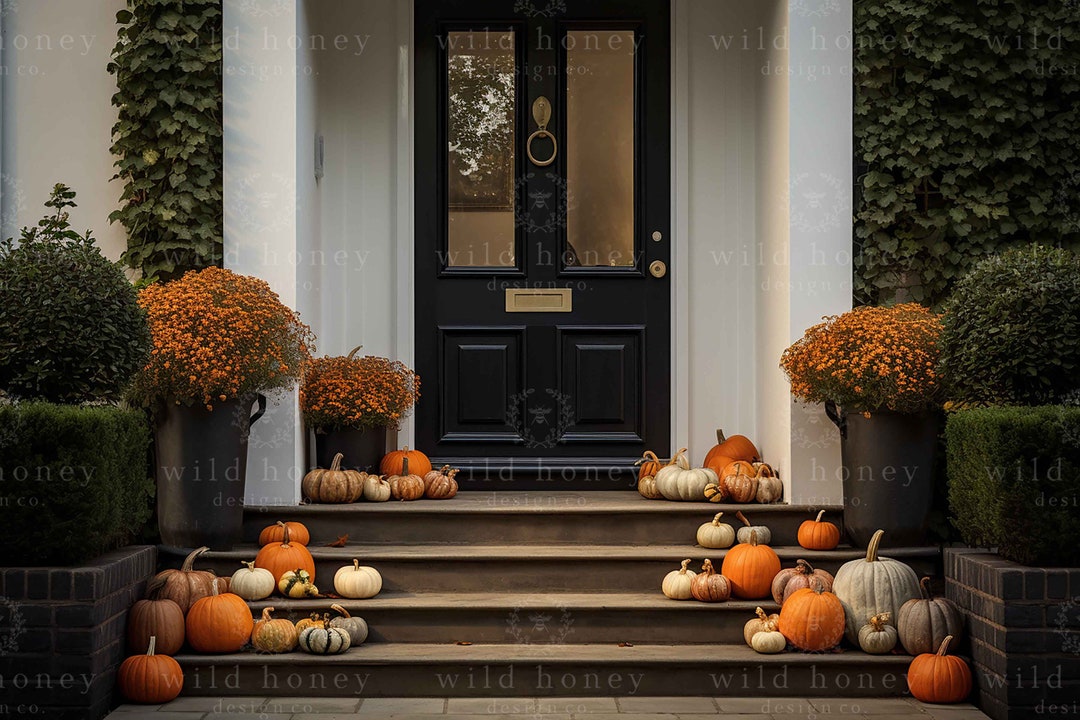 Pumpkin Doorstep Digital Backdrop, Front Door, Trick or Treat ...