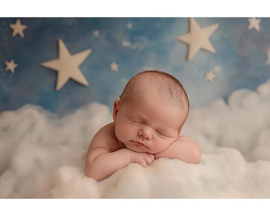Newborn Night Sky Digital Backdrop, Stars, White Wool, Clouds ...