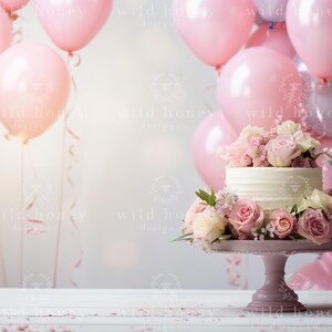 Pink Cake Smash Digital Backdrop: Birthday Balloons Studio (JPEG) - Etsy