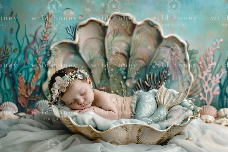 Mermaid Newborn Digital Backdrop: Luxe Painted Ocean Shell (JPEG) - Etsy