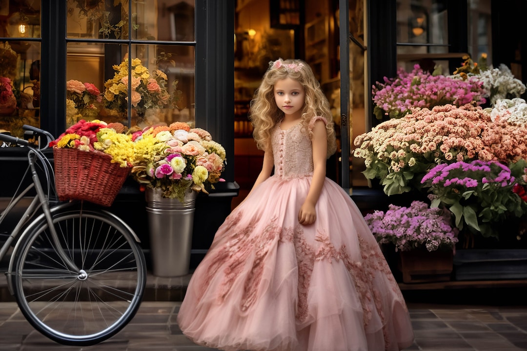 Vintage Flower Shop Digital Backdrop: Pink Roses, Bicycle (digital ...