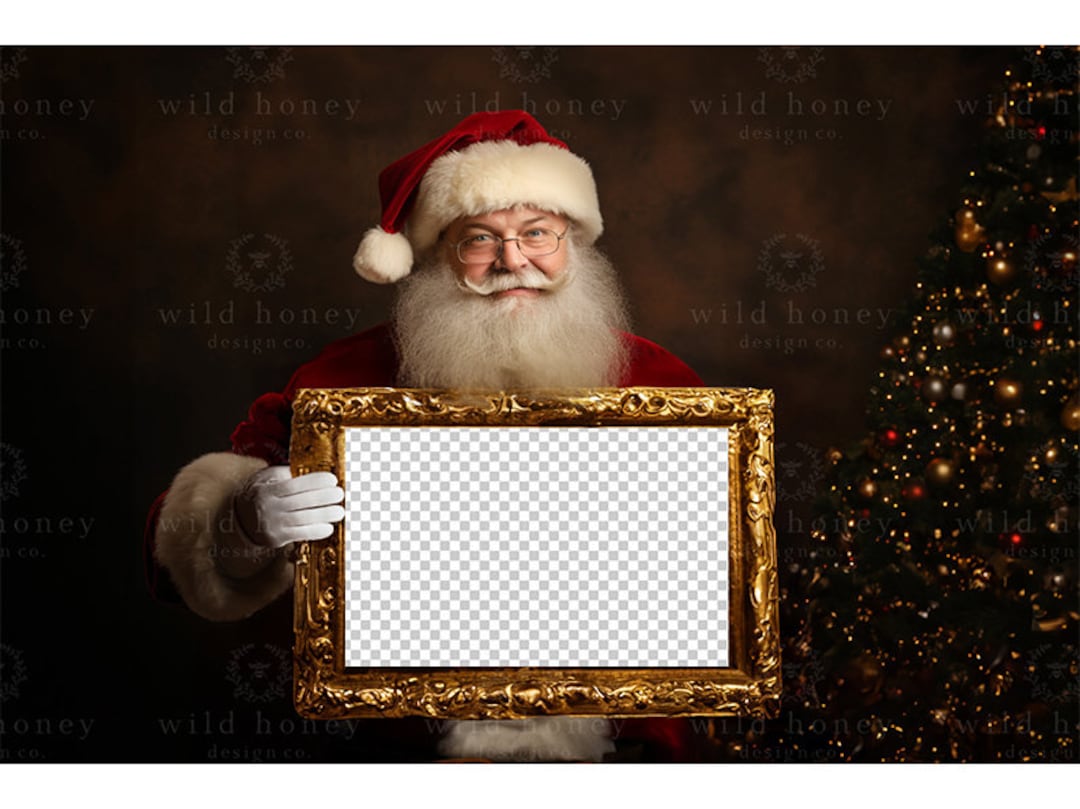 Santa Holding Picture Frame, Father Christmas, Digital Background for ...