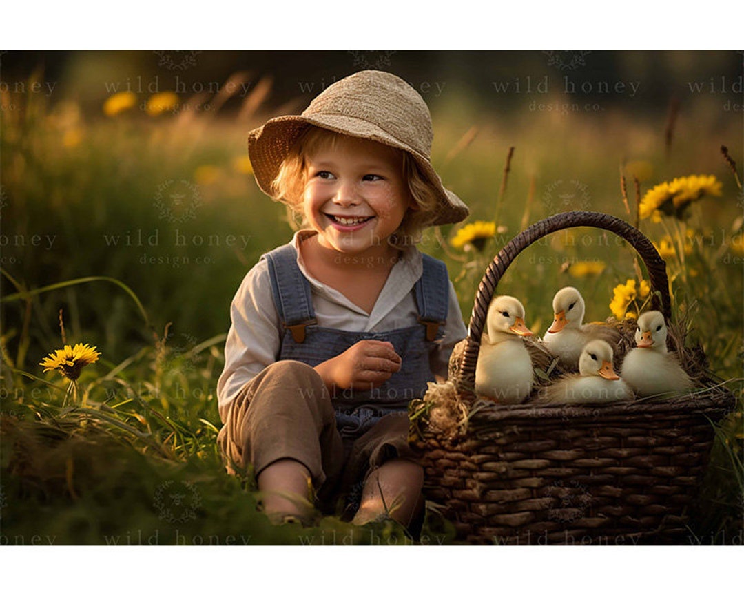 Spring Ducklings Digital Backdrop, Baby Ducks, Basket, Portrait, Yellow ...